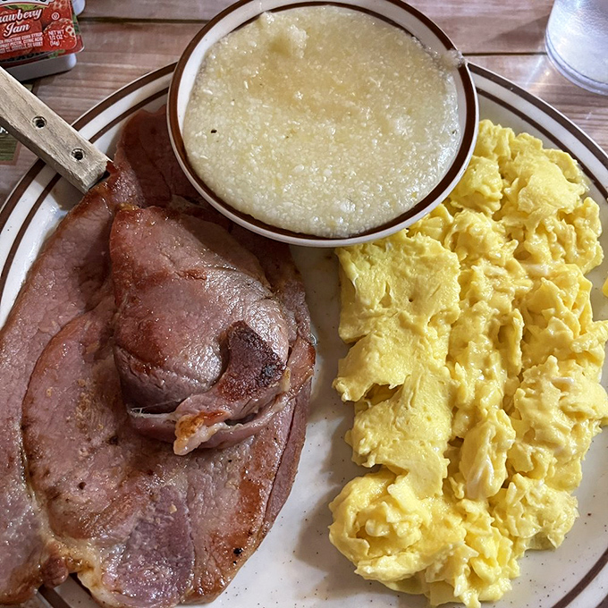 Country ham and scrambled eggs with grits&mdash;the holy trinity of Southern breakfast that makes Yankees weak in the knees.