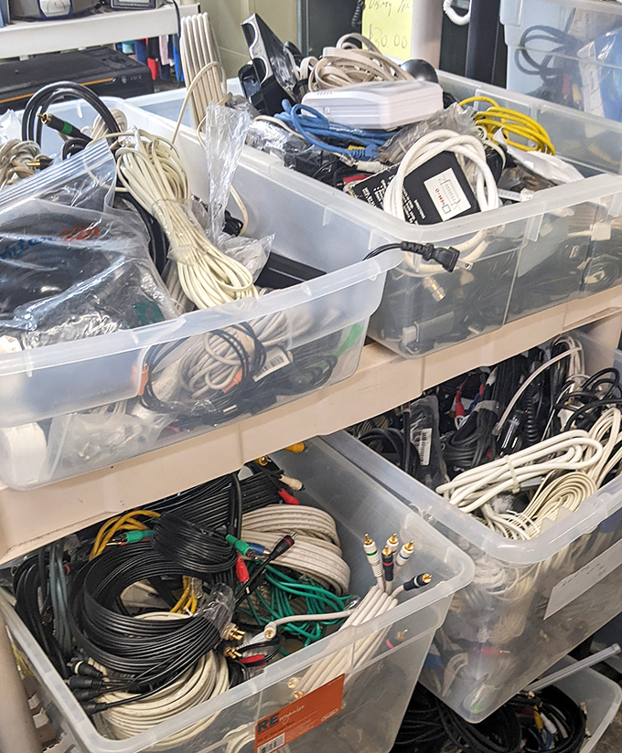 Cable chaos or tech treasure trove? One person's tangled mess is another's perfect solution to that one specific connection problem.