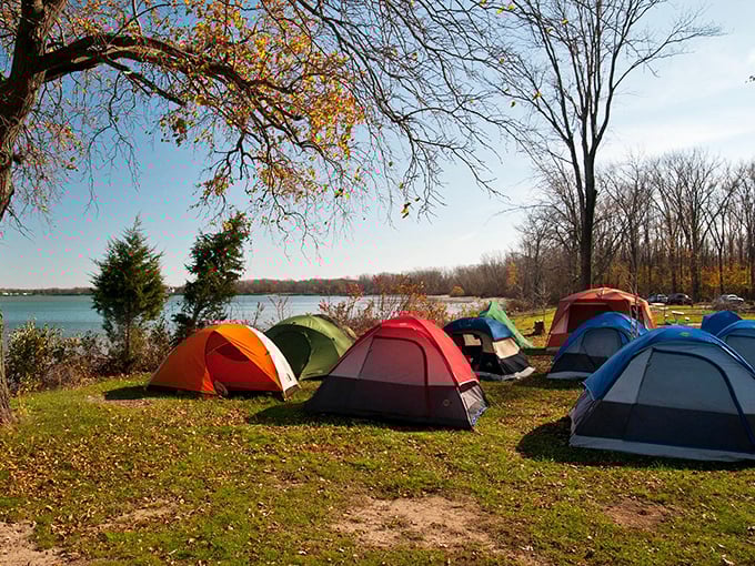 Fall camping at Kelleys Island: where your morning alarm is birdsong and your evening entertainment is the most spectacular sunset nature can muster.