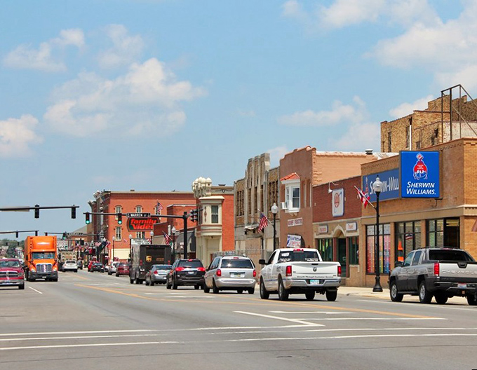 Sandusky Avenue showcases the architectural timeline of American small towns, from ornate 1890s storefronts to mid-century practical additions.