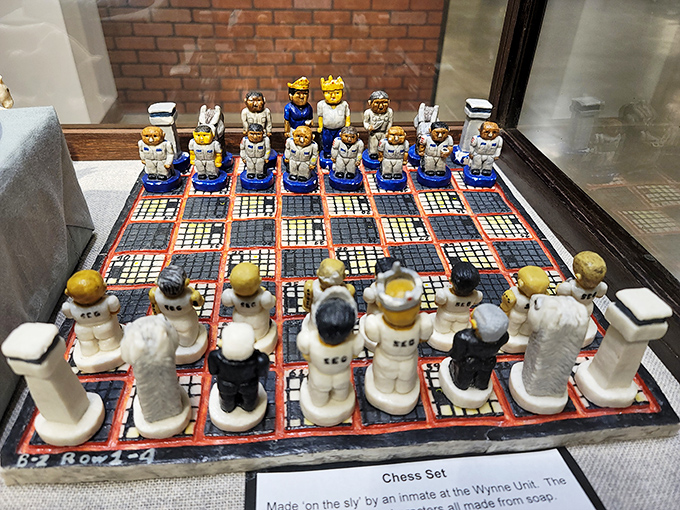 This handcrafted chess set proves that creativity finds a way, even when materials are scarce and time is abundant.