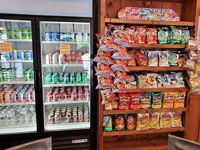 The snack and beverage selection proves Casey's understands that sometimes you need potato chips and a cold soda to complete your seafood experience. Practical paradise.