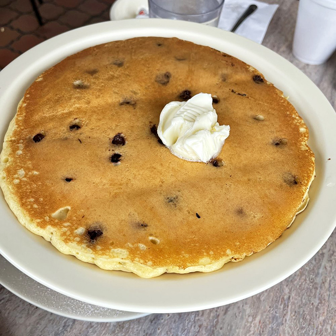 This chocolate chip pancake is bigger than most people's life plans and twice as satisfying.