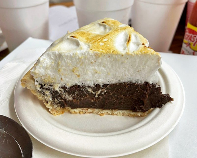 A slice of chocolate meringue pie that makes grown adults fight over the last bite. The perfect sweet ending to a savory feast.
