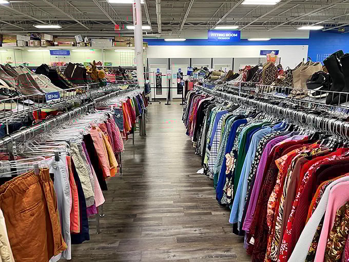 Racks upon racks of possibility. Each hanger holds not just clothing, but the potential for reinvention and style on a budget.