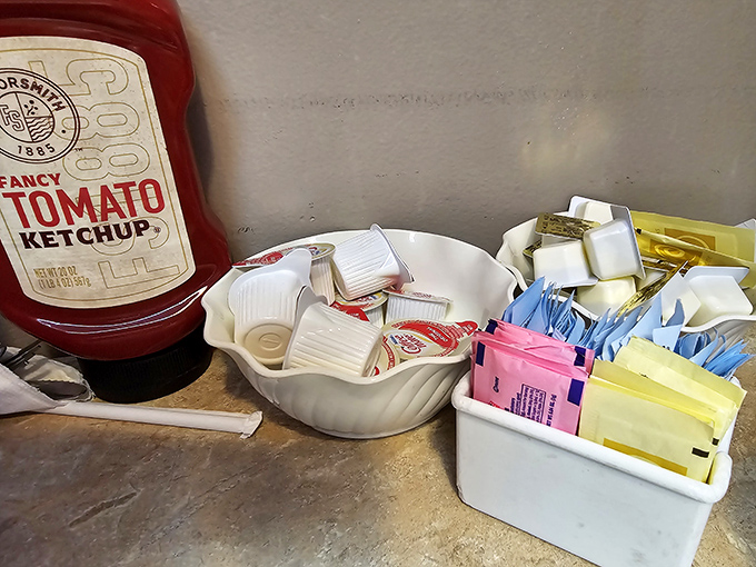 The condiment corner &ndash; humble necessities that transform good food into great food. That shell-shaped butter dish is giving serious 1970s dinner party vibes.