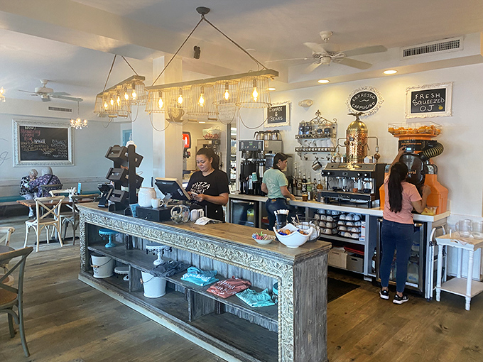 The counter becomes breakfast theater where coffee magic happens and friendly faces make every morning feel special.