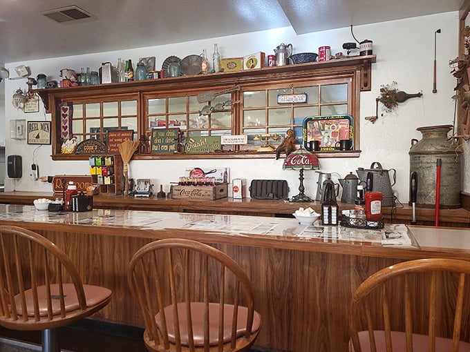 The counter area showcases vintage collectibles and nostalgic Americana &ndash; not because it's trendy, but because this is genuinely part of the restaurant's soul.