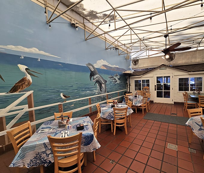 The covered patio where locals gather like it's their personal clubhouse with better food.