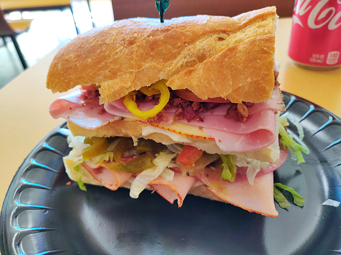 The cross-section reveals the truth: this sandwich contains more layers than your favorite drama series, and twice the satisfaction.