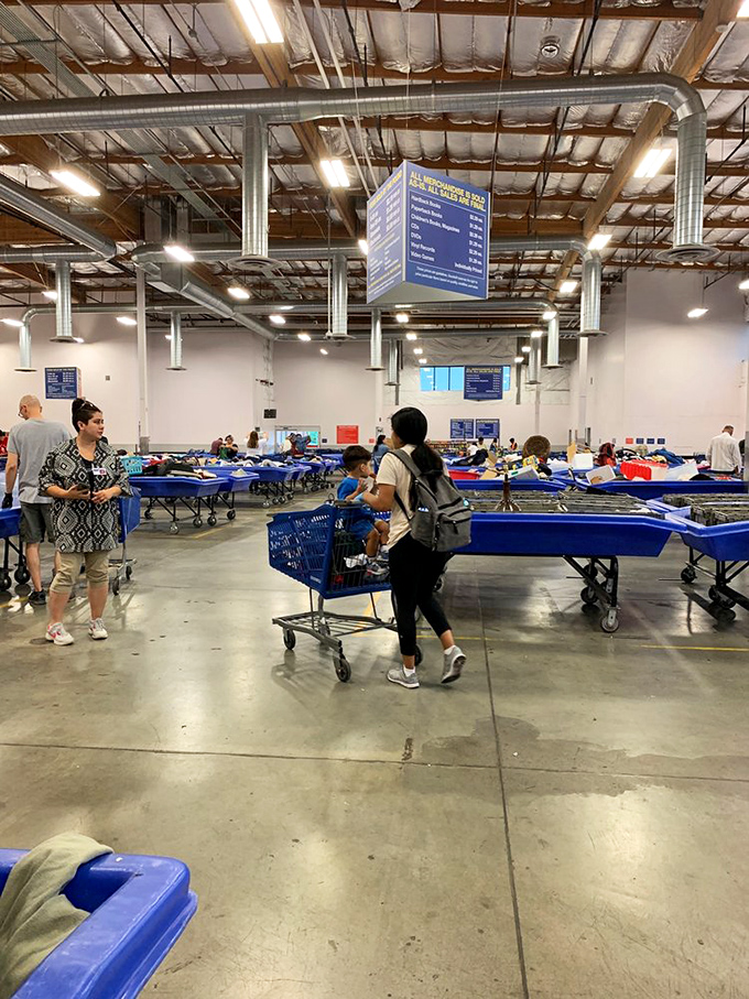 The dance of the bins&mdash;shoppers navigate the warehouse with practiced precision, carts at the ready for the next rotation.