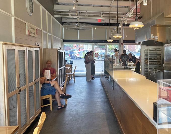 A glimpse into donut democracy&mdash;where business suits and weekend casuals stand in the same line, united by the pursuit of fried perfection.