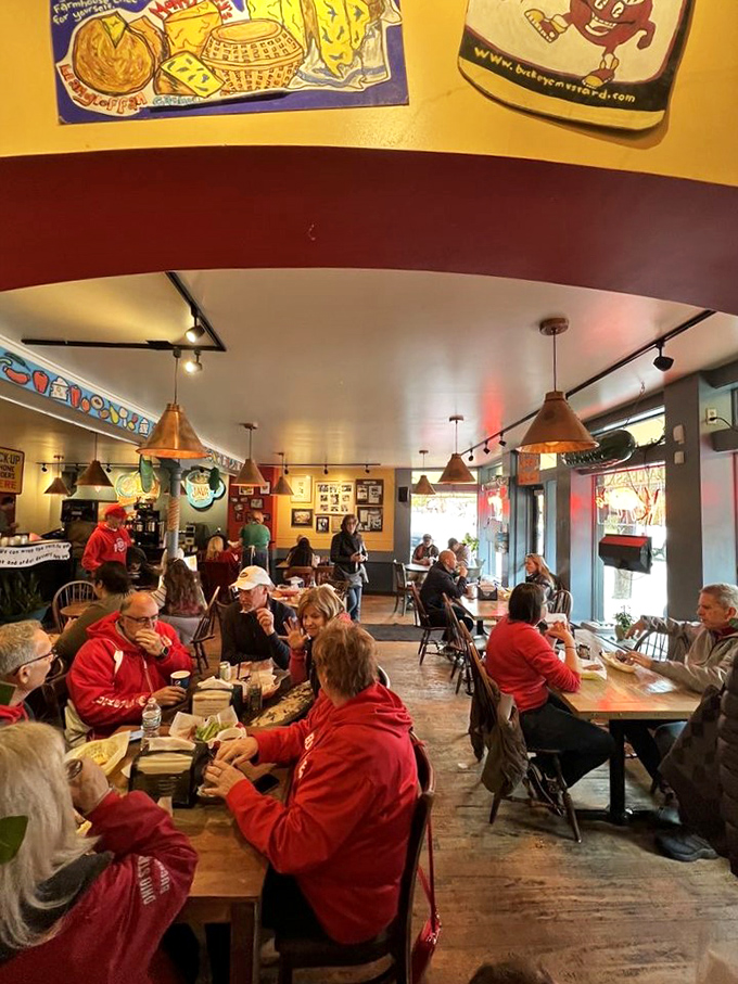 When the sandwich society gathers, magic happens. Notice how nobody's looking at their phones? That's the power of proper pastrami.