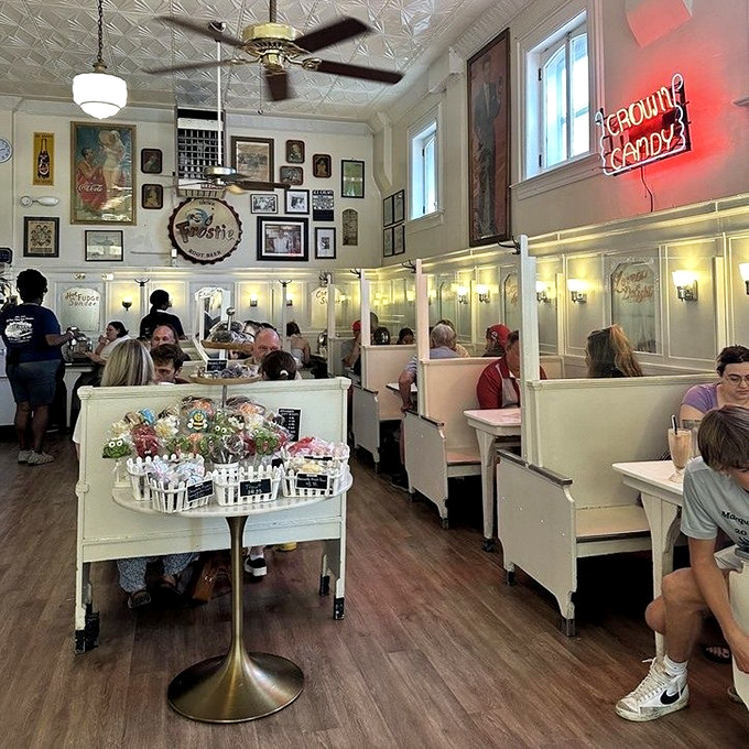 Where strangers become friends over malted milkshakes. These booths have witnessed first dates, family celebrations, and countless "mmm" moments since before your parents were born.