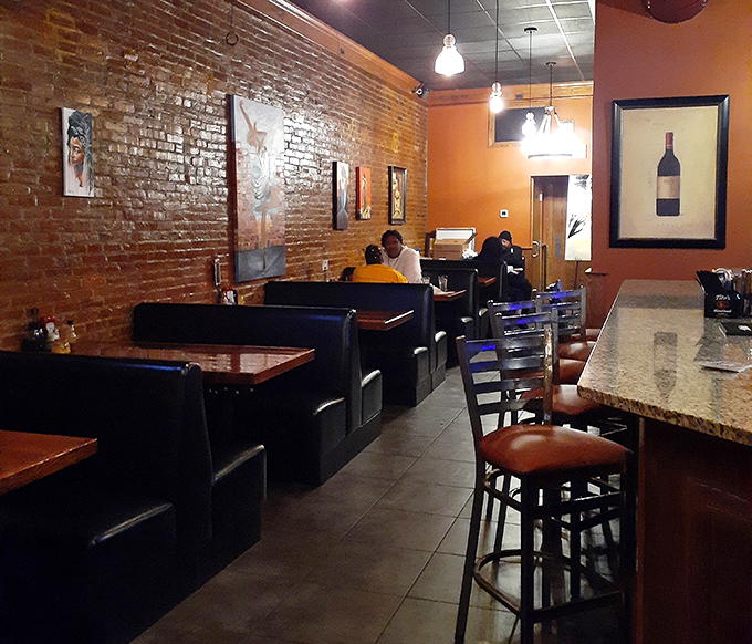 Where exposed brick meets comfort food – a dining space that feels both trendy and timeless, like the best neighborhood joints always do.