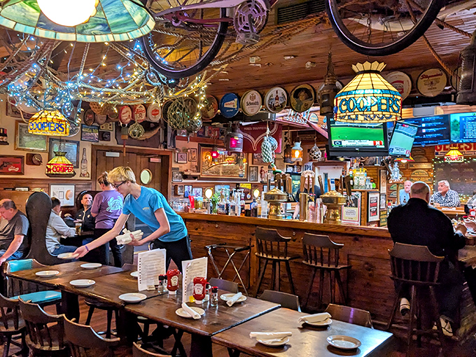 Where every table tells a story and every light fixture has personality. Cooper's interior transforms dining into a maritime adventure.