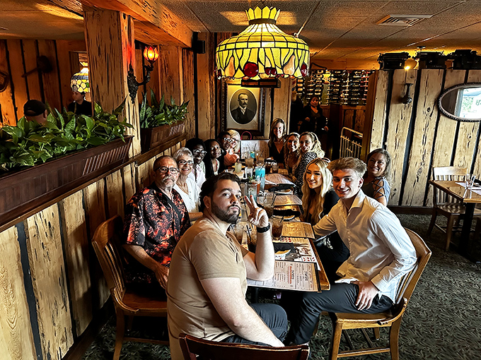 Great steaks bring great people together. The warm glow of Tiffany-style lamps makes everyone look like they're starring in their own special occasion.