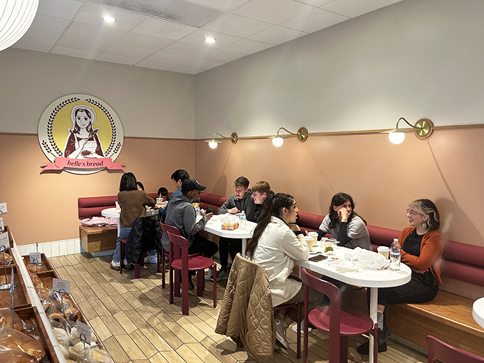 The dining area buzzes with the universal language of "mmm" as strangers become united in pastry appreciation.