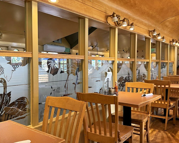 Dining in a trolley car—where else can you enjoy that nostalgic charm? The curved ceiling and wooden details transport you to another era.