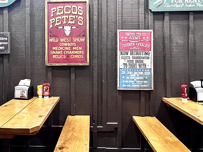 Vintage signs and wooden walls create the perfect backdrop for conversations that flow as easily as the Arizona sunshine.