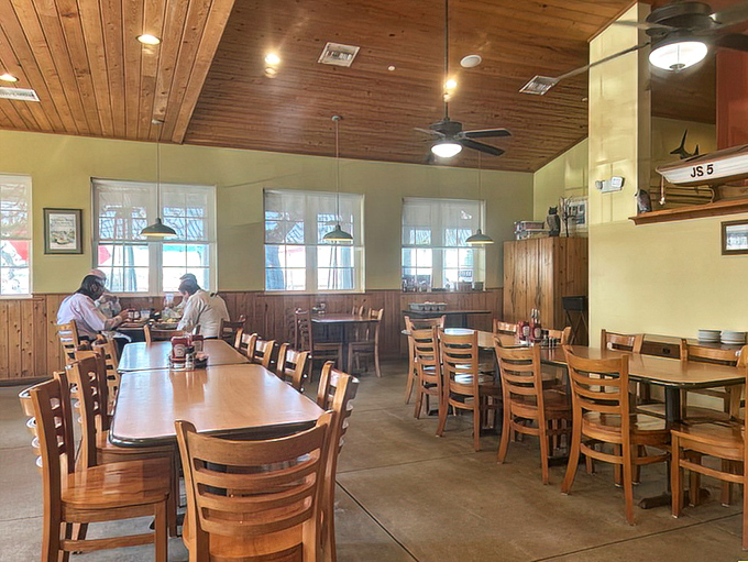 Where wooden beams meet natural light. This dining room feels like the captain's quarters of the most welcoming ship you've ever boarded.