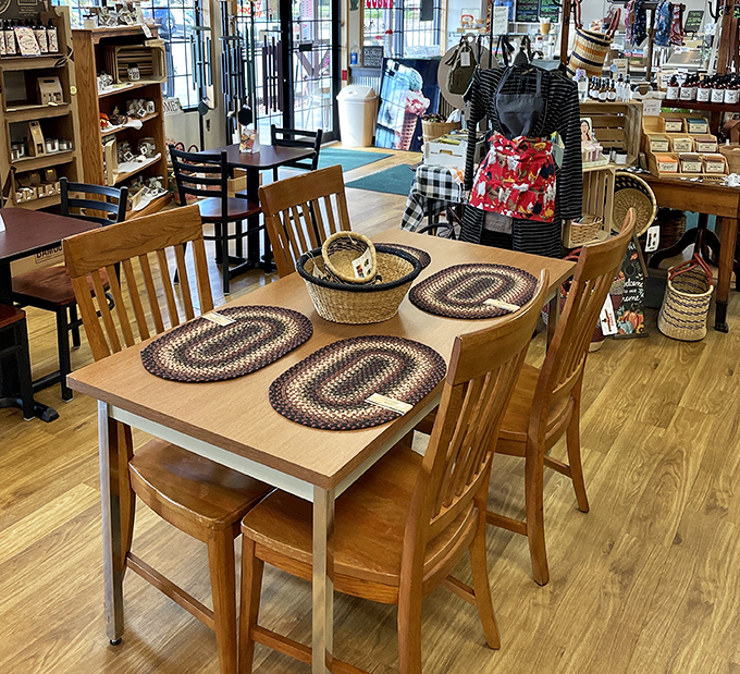 A dining area that invites you to sit and savor. Those braided placemats have witnessed more food epiphanies than most therapists.