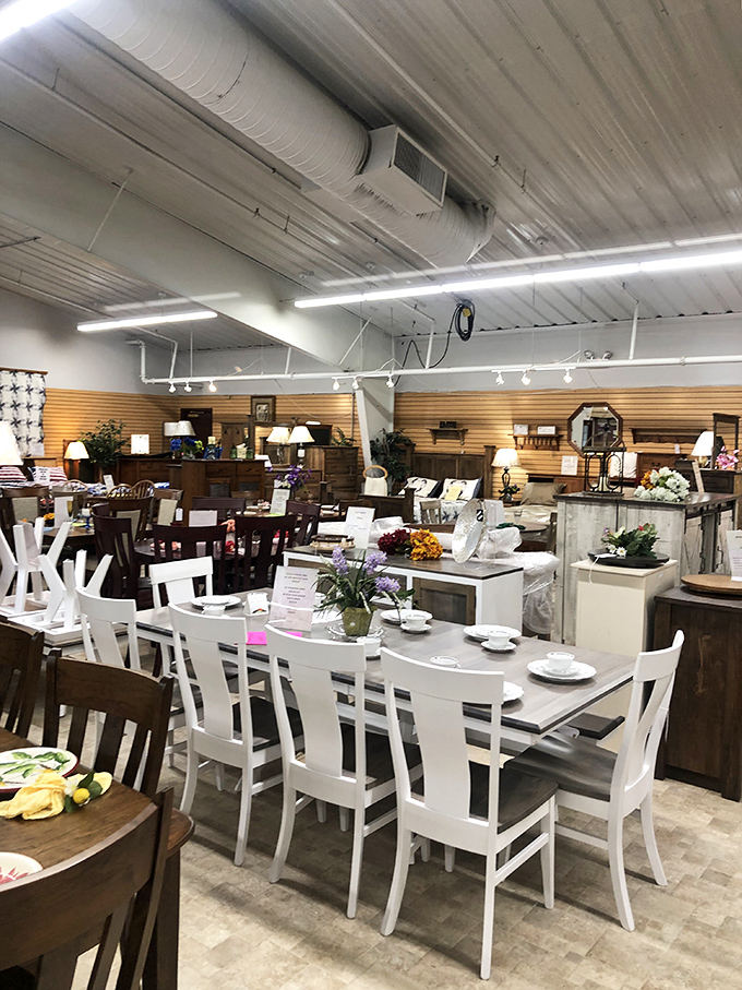 Amish craftsmanship on display&mdash;these aren't just dining sets, they're future family heirlooms waiting to host decades of holiday meals.