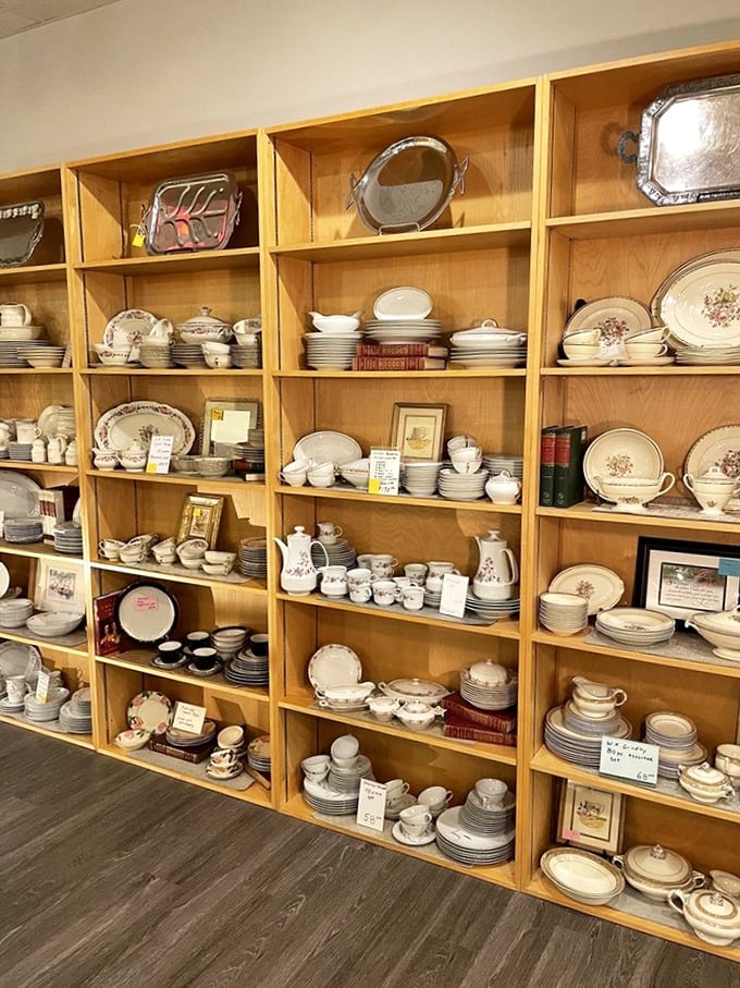 Grandma's china cabinet comes to life with vintage place settings and teacups that whisper of Sunday dinners and special occasions past.