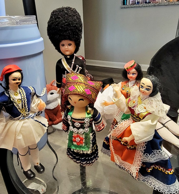 International dolls having what appears to be the world's most fashionable summit meeting. Cultural diplomacy at its finest.