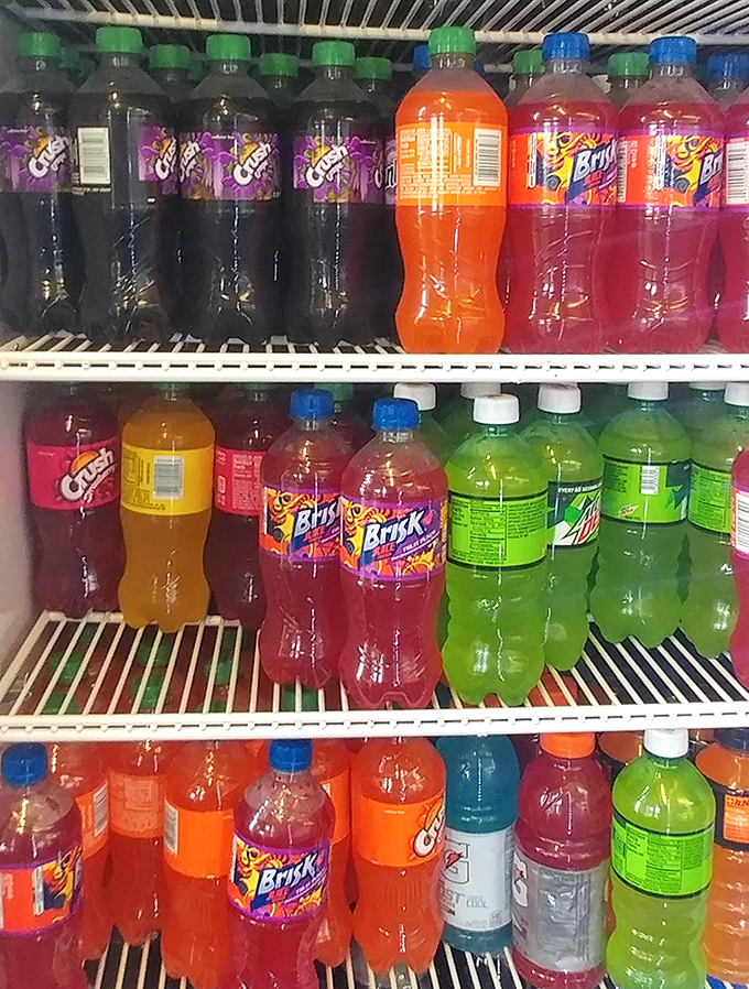 The beverage cooler&mdash;a rainbow of liquid refreshment options standing ready to combat the thirst that inevitably follows sandwich perfection.