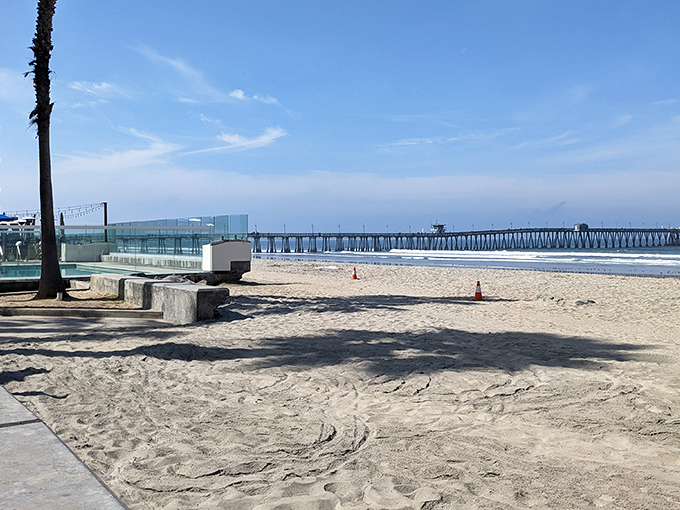 Soft sand and ocean views stretch across Imperial Beach, with the iconic pier inviting visitors to stroll, fish, and relax.