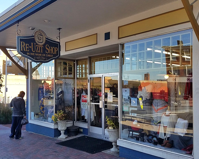 The original Re-Uzit Shop entrance has that classic small-town charm that makes you feel like you've discovered a secret only locals know about.