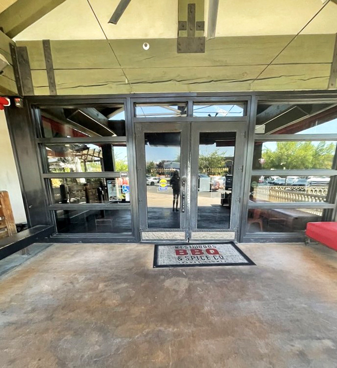 Even the entrance says "serious barbecue happens here." That welcome mat isn't just decoration&mdash;it's your first step toward flavor enlightenment.