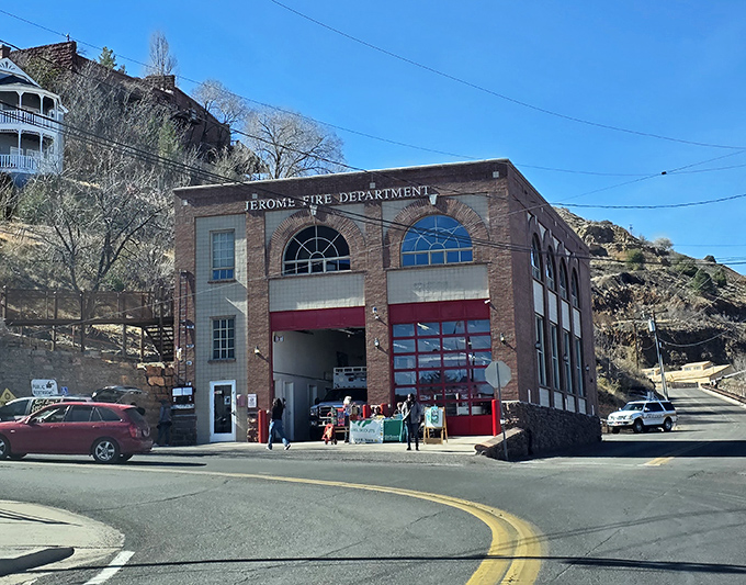 Jerome's fire department stands ready on the hillside &ndash; because when your town is built at a 30-degree angle, "rolling downhill" takes on new meaning.