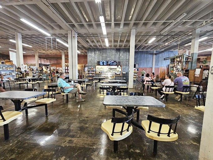 The food hall offers weary antiquers a chance to refuel while debating whether that Bakelite radio would look better on the mantel or bookshelf.