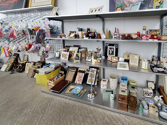 A gallery of frames and knickknacks where someone else's memories become your d&eacute;cor inspiration. One person's kitsch is another's treasure.