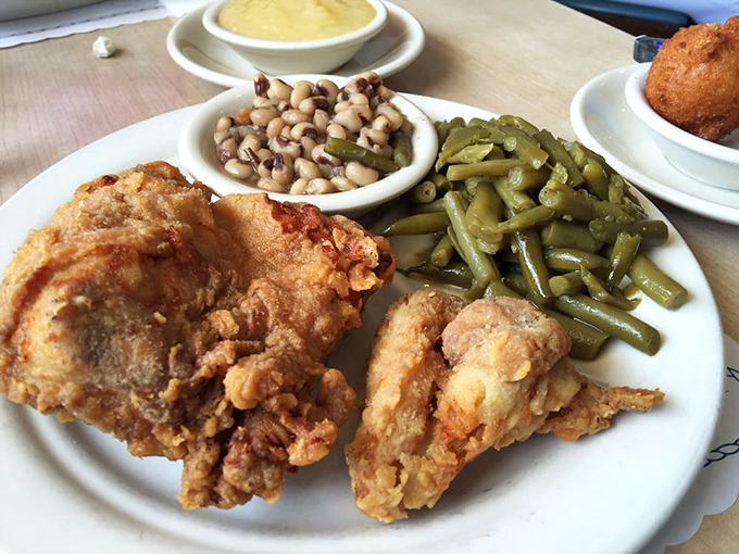 Fried chicken that would make your grandmother both jealous and proud&mdash;crispy, golden, and served with green beans like they mean it.