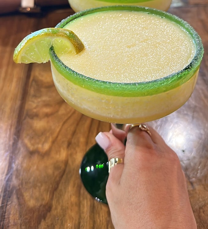 This margarita's salt rim is like the perfect frame around a work of art &ndash; one that happens to contain tequila.