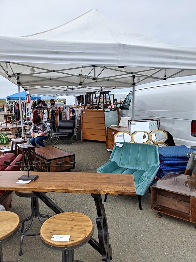 Mid-century furniture paradise where that turquoise velvet chair you never knew you needed awaits its forever home.
