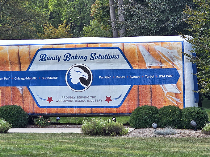 Bread that rises to the occasion. The pristine condition of this freshly-wrapped giant loaf shows the care taken to maintain this unusual attraction.