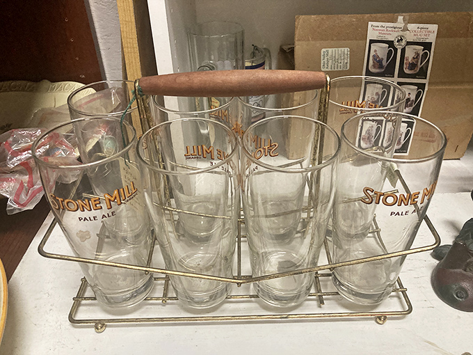 Stone Mill glassware, ready for your next gathering. Because nothing says "I'm an adult" like matching glasses that didn't come free with a gas station fill-up.