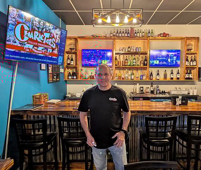 The bar area &ndash; where spirits meet spirit. A well-stocked shelf promises the perfect companion to whatever lands on your plate.