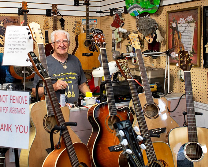 Guitars waiting patiently for their next garage band reunion or that retirement hobby you've been threatening to start.