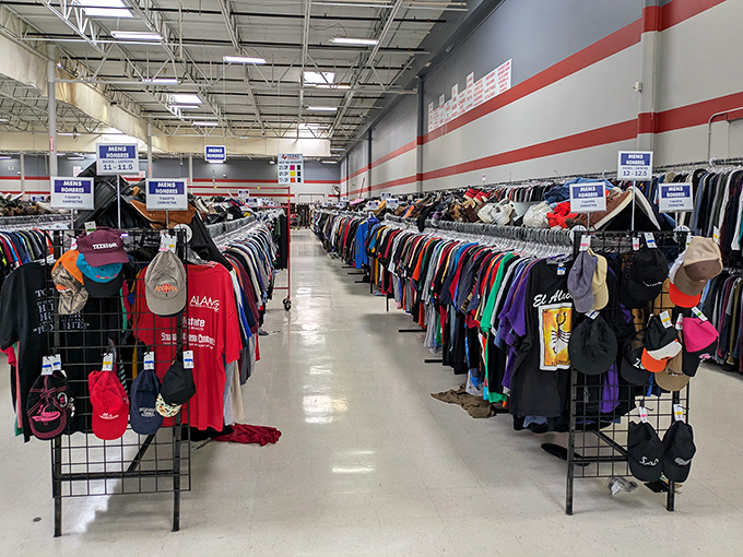 The clothing section&mdash;where fashion trends come for their encore performance. Those hats have protected scalps from the Texas sun for generations.