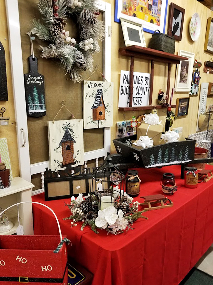 Holiday spirit lives year-round in this corner. These seasonal treasures by Bucks County artists transform ordinary homes into festive havens.