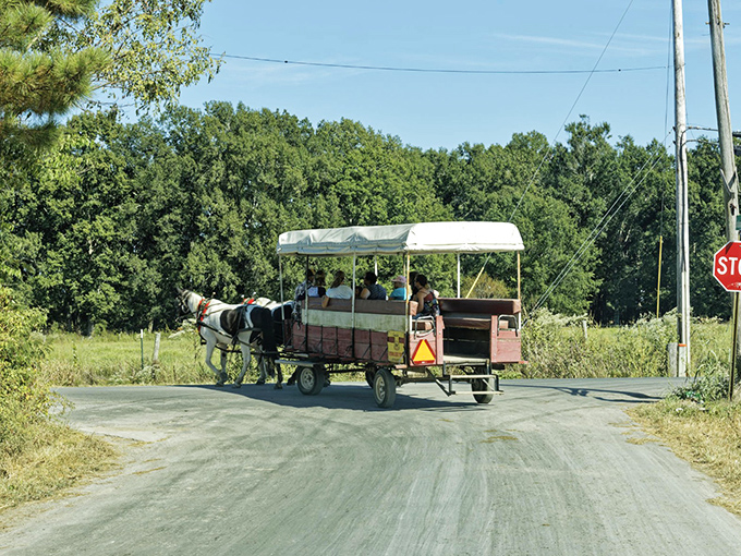 The Ethridge Church of Christ stands as community cornerstone in this peaceful agricultural haven.