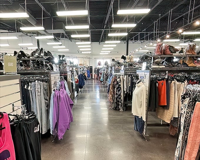 Bright lighting and logical layout transform the thrift experience from chaotic treasure hunt to pleasant shopping excursion.