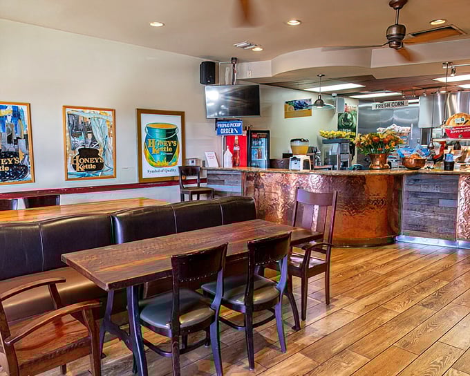 Warm woods, comfortable seating, and the promise of deliciousness. The dining room feels like the living room of your coolest, most talented friend.