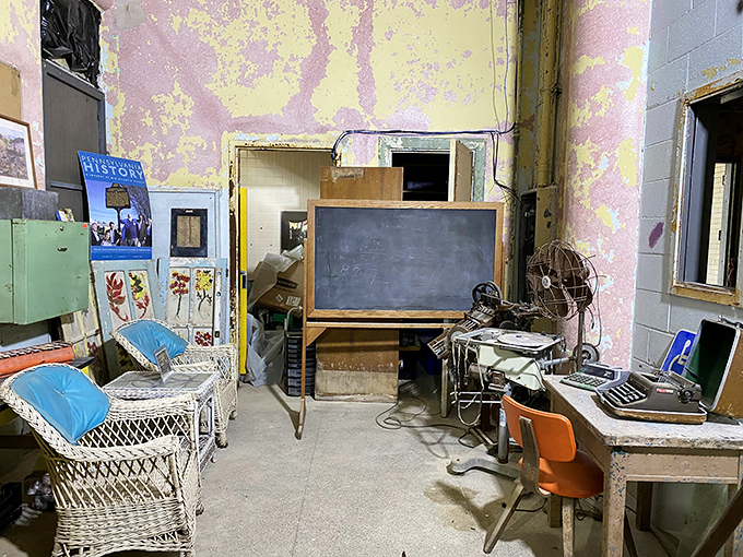 Remnants of daily life&mdash;a chalkboard, wicker chairs, and vintage fan&mdash;create a time capsule that's both fascinating and deeply poignant.