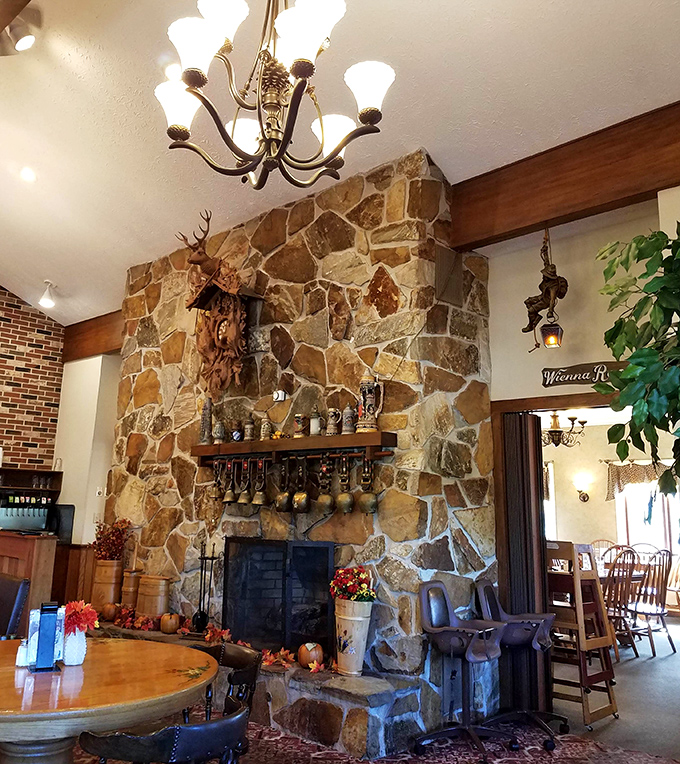That stone fireplace isn't just for show&mdash;it's where cheese dreams are warmed to perfection on chilly Ohio afternoons.